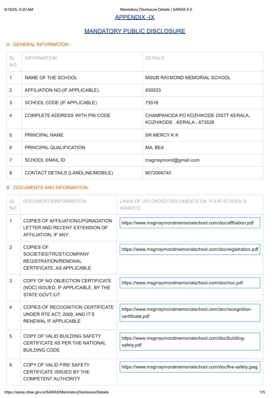 Mandatory Disclosure - Raymond Memorial School